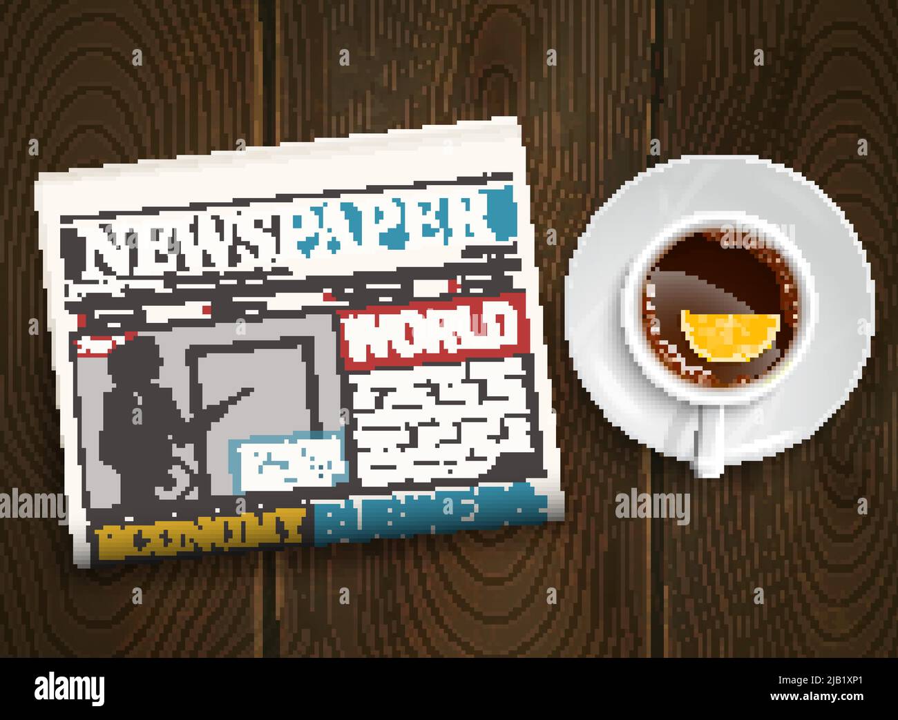 Morning world news realistic poster with black coffee with lemon and ...