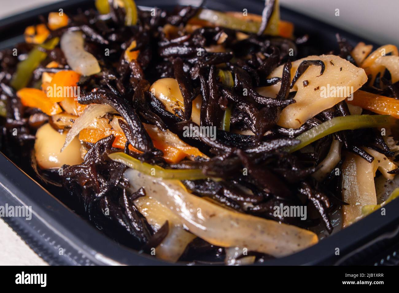 Closeup Japanese simmered Hijiki salad (Sargassum fusiforme, syn ...