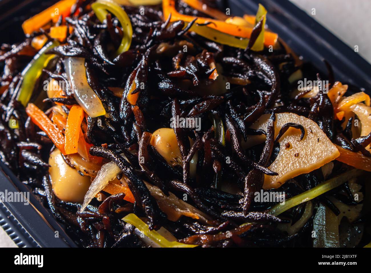 Closeup Japanese simmered Hijiki salad (Sargassum fusiforme, syn ...