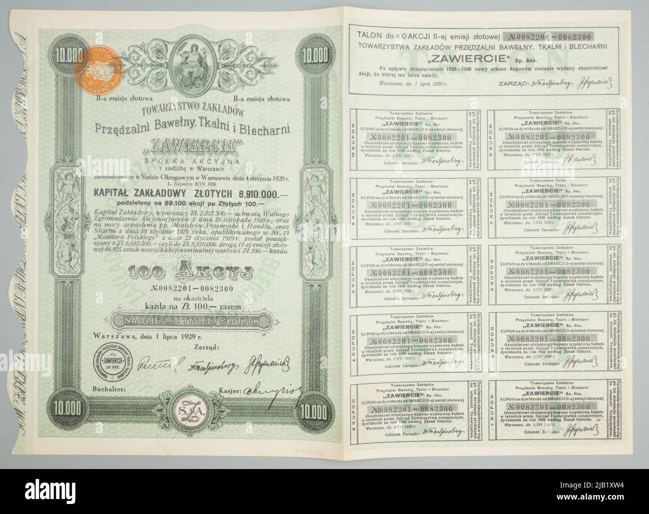 100 bearer shares for PLN 100 = PLN 10,000, Society of Plant of Circle ...