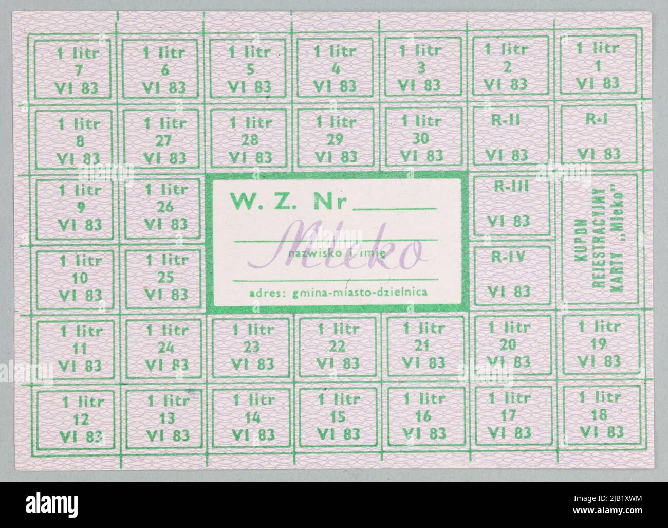 Milk card, PRL, June 1983 Stock Photo - Alamy