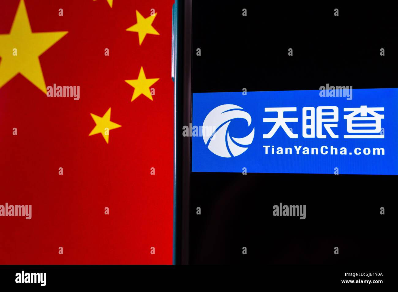 Kumamoto, JAPAN - Nov 15 2021 : Closeup logo of TianYanCha.com (Tian ...