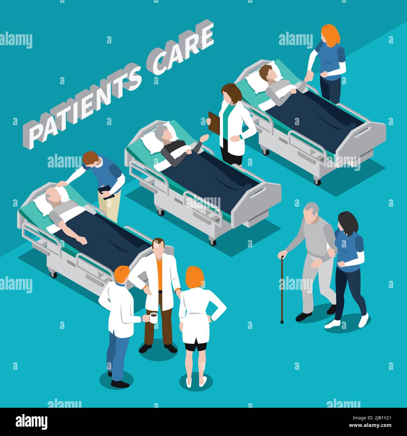 Colored volunteer charity people isometric composition with hospital ...