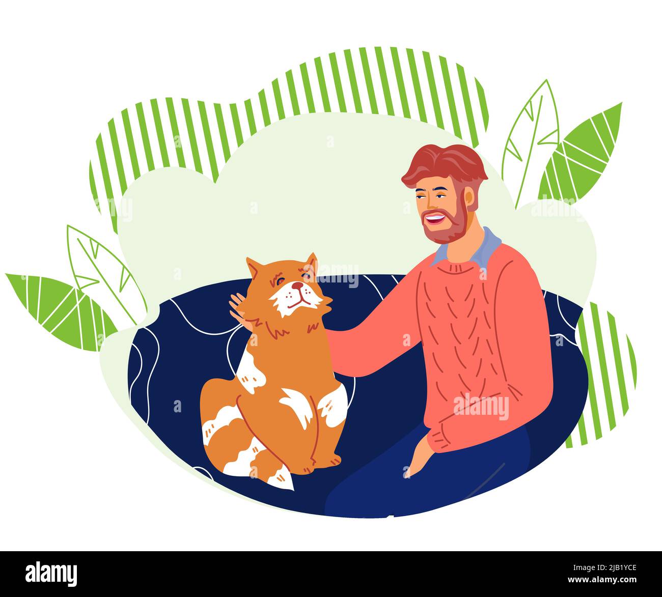 Cat and owner cartoon characters, flat vector illustration isolated on ...