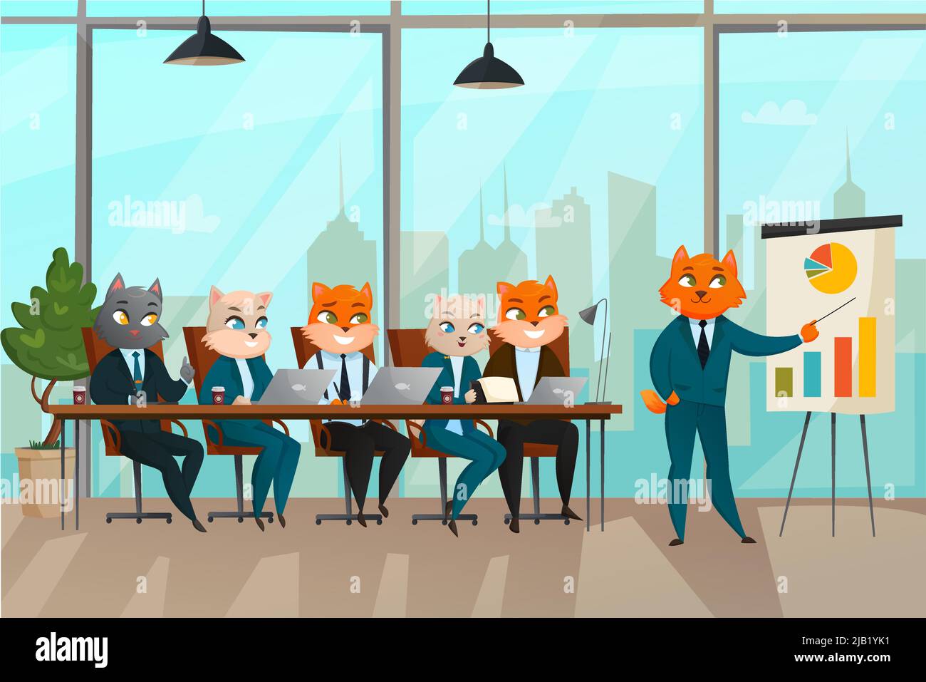 Business cat presentation composition with hold a meeting in the ...