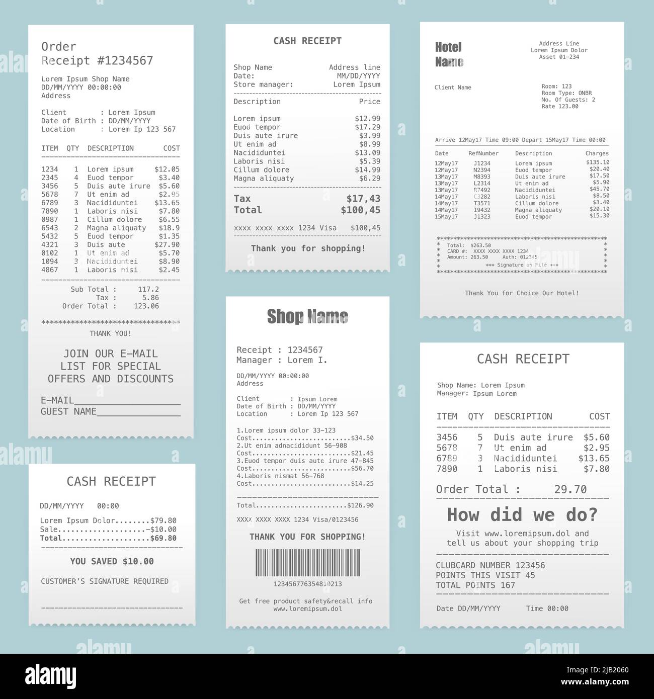 Cash receipts selection for sales products and hotel service realistic ...