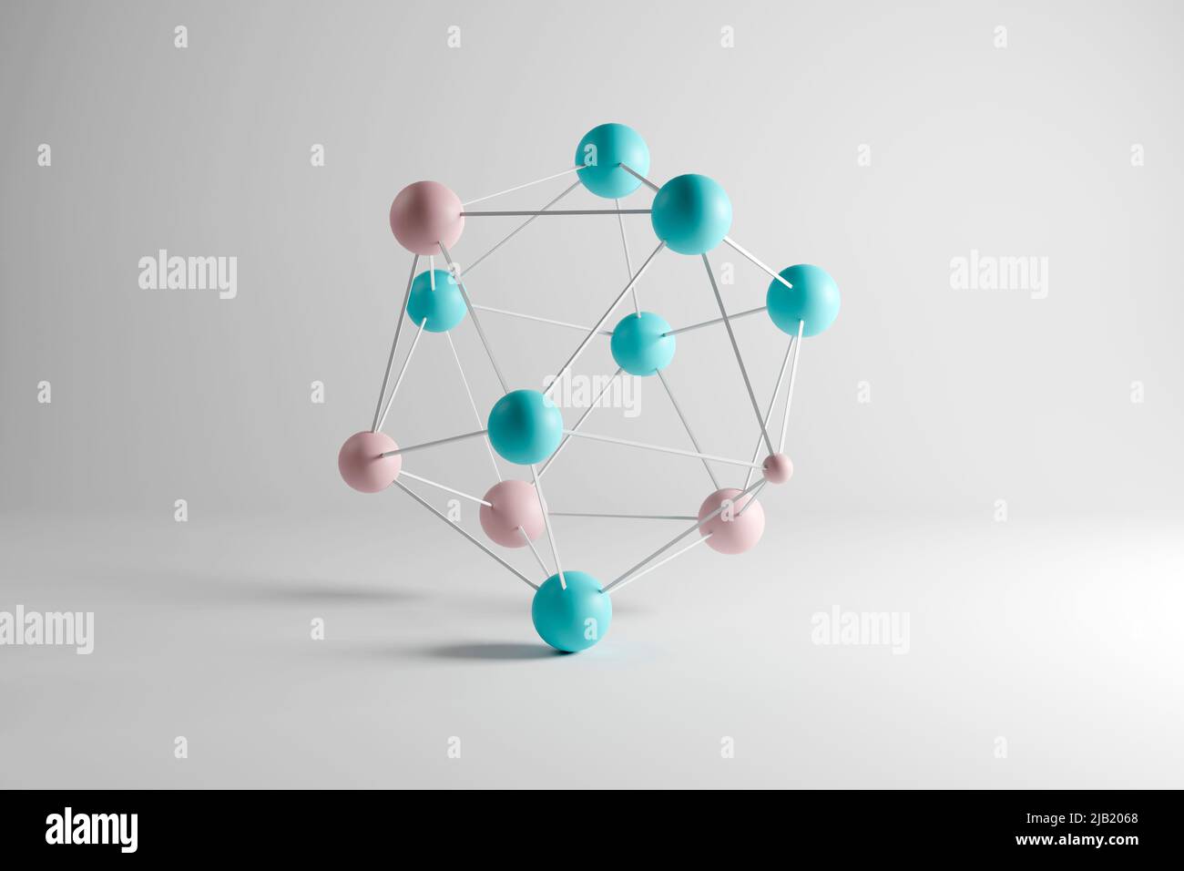 Three dimensional render of white connected spheres. 3d illustration ...