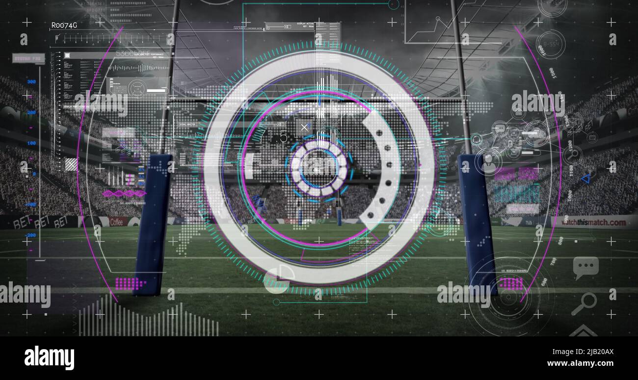 Image of scope scanning and data processing over sports stadium Stock ...