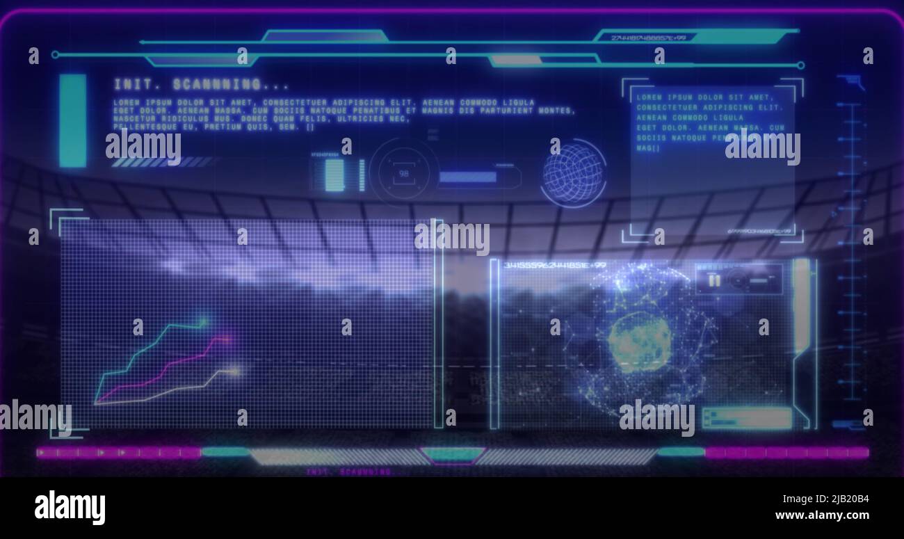 Image of interface processing data over floodlit sports stadium Stock ...