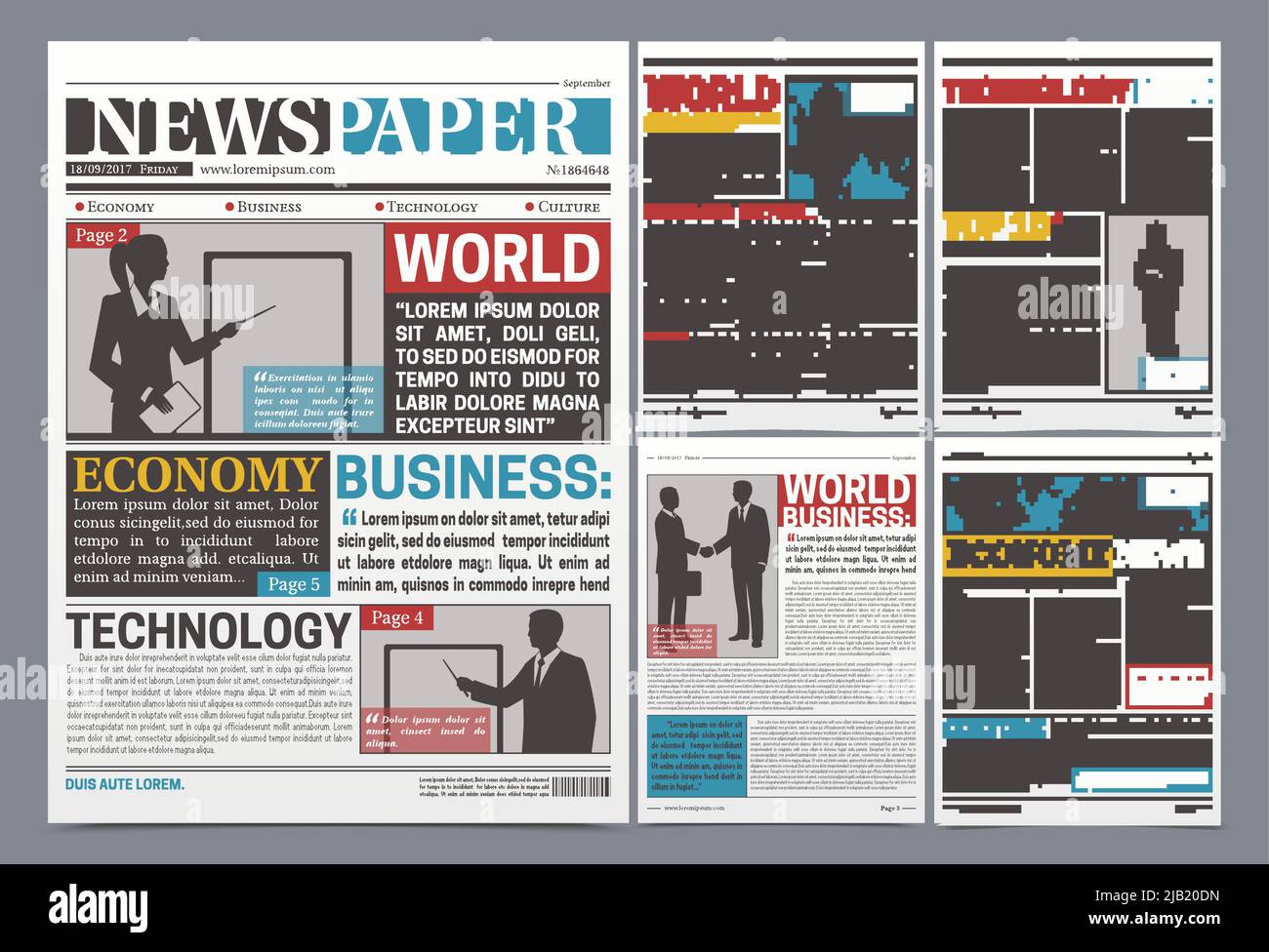 Newspaper online template design with world business economy and ...