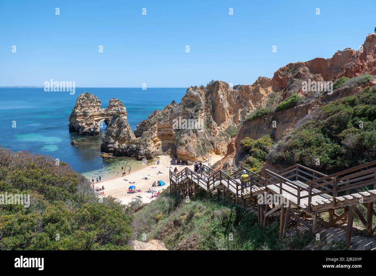 Lagos, Portugal. 2022 May 06 . Panorama of the tourist Praia do Camilo ...