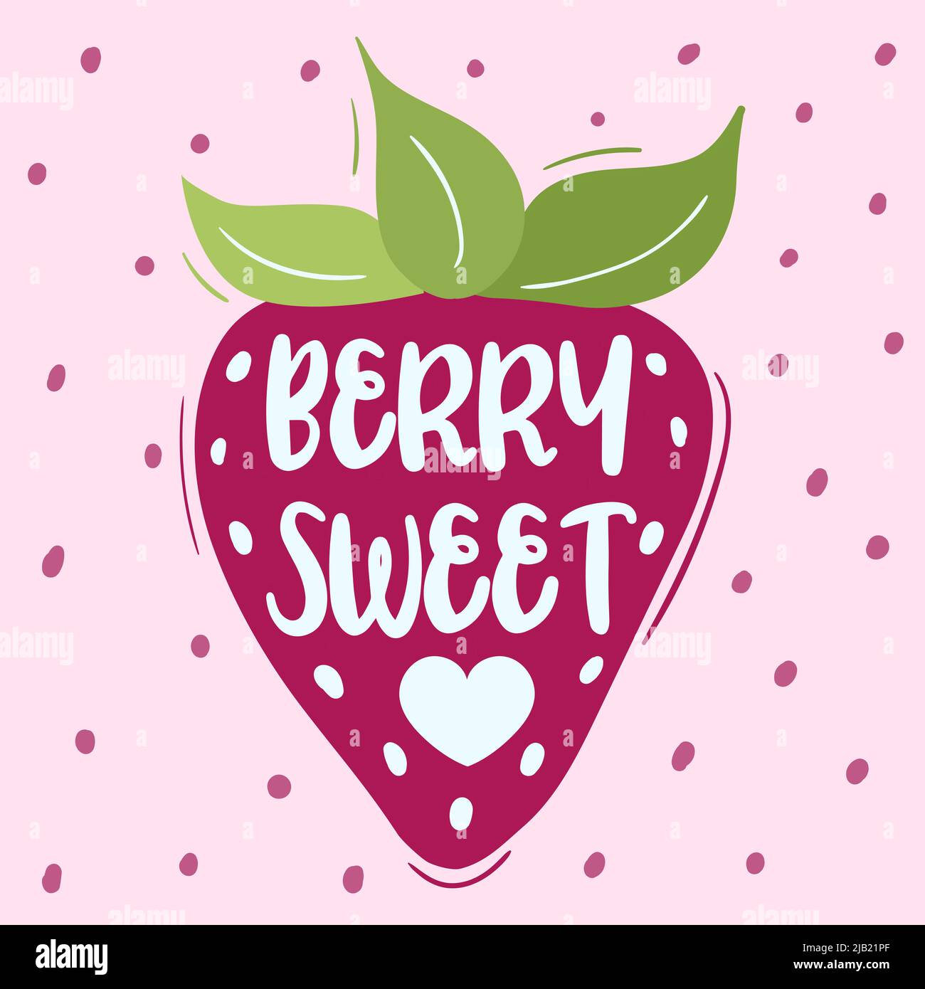 Berry sweet strawberry typography design with summer cartoon fruit ...