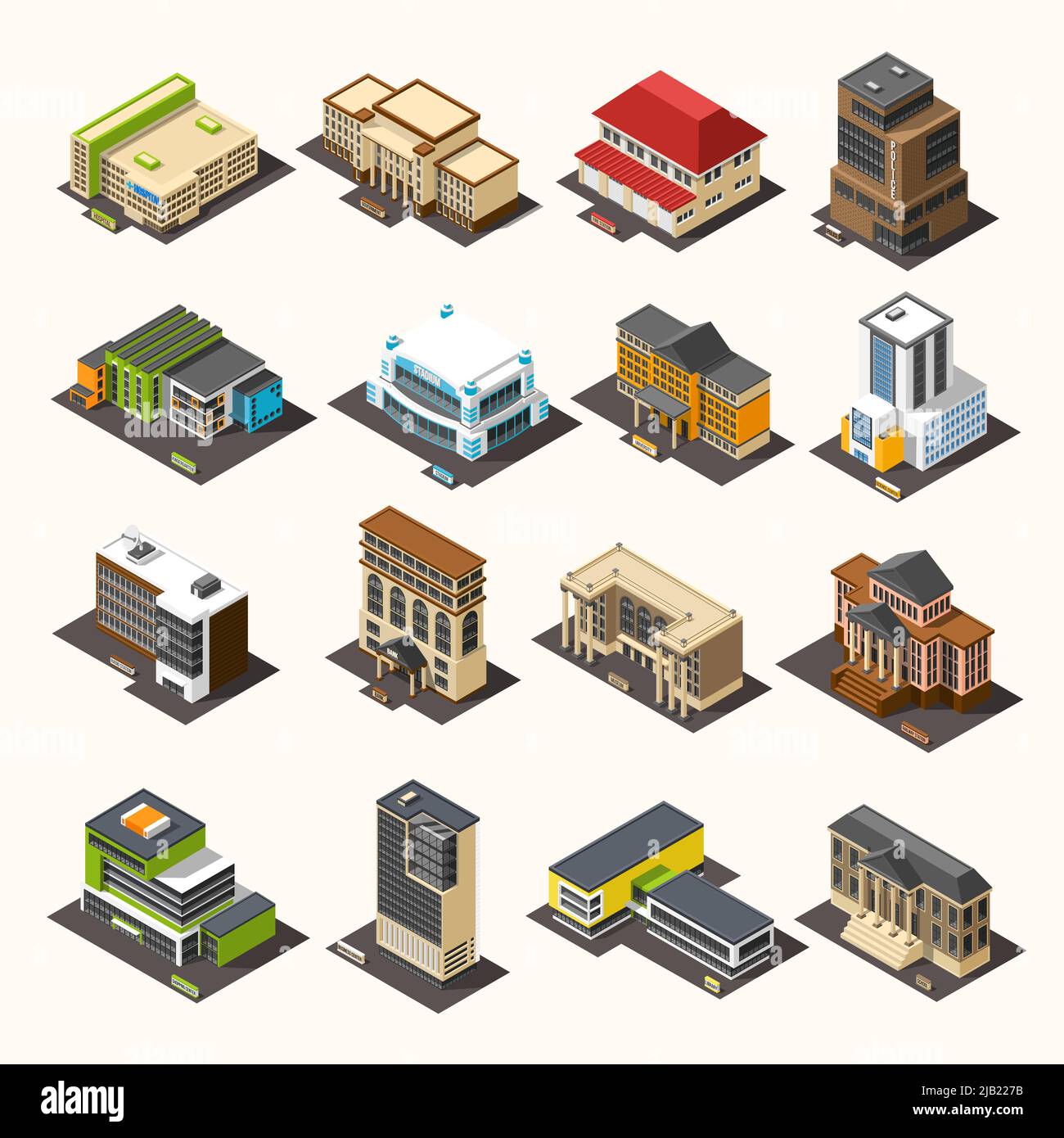 Government building isometric set with images of isolated ...