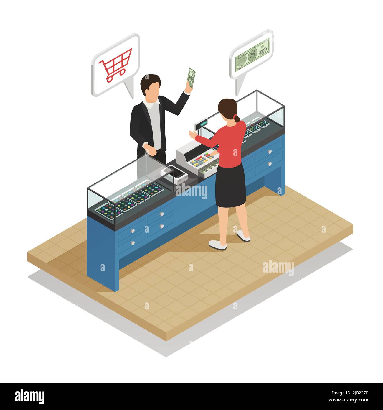 Payments methods isometric composition with customer paying with cash ...