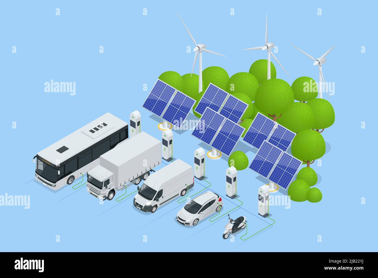 Isometric Car charger. Electromobile charging station. Car, bus, truck ...