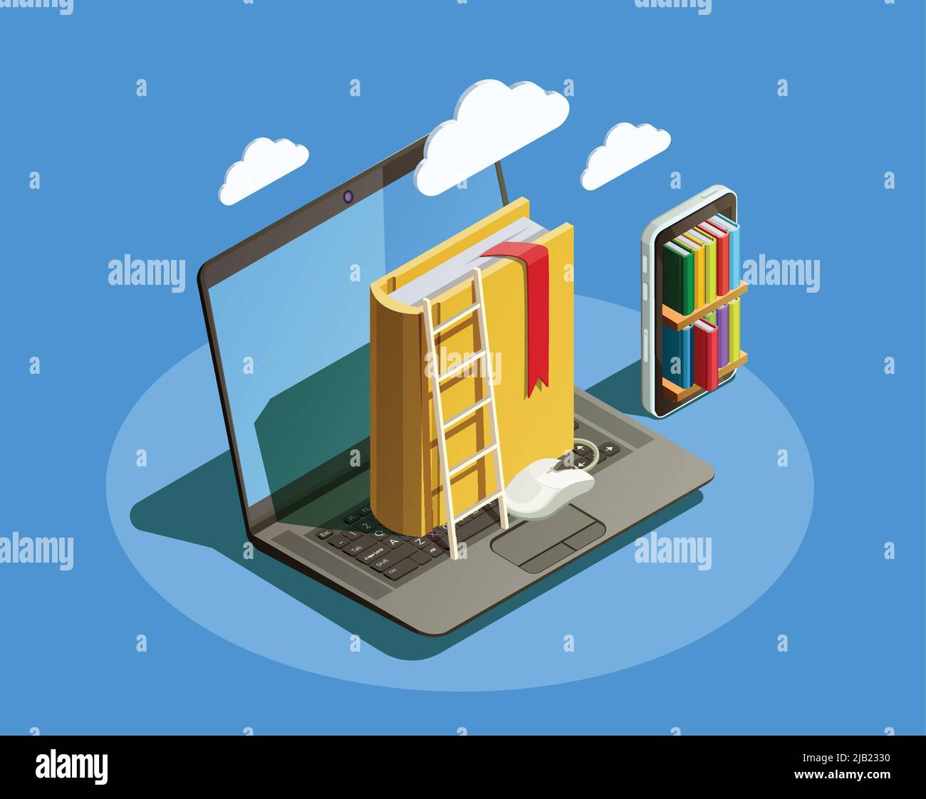 Online education isometric icons composition with laptop book ...