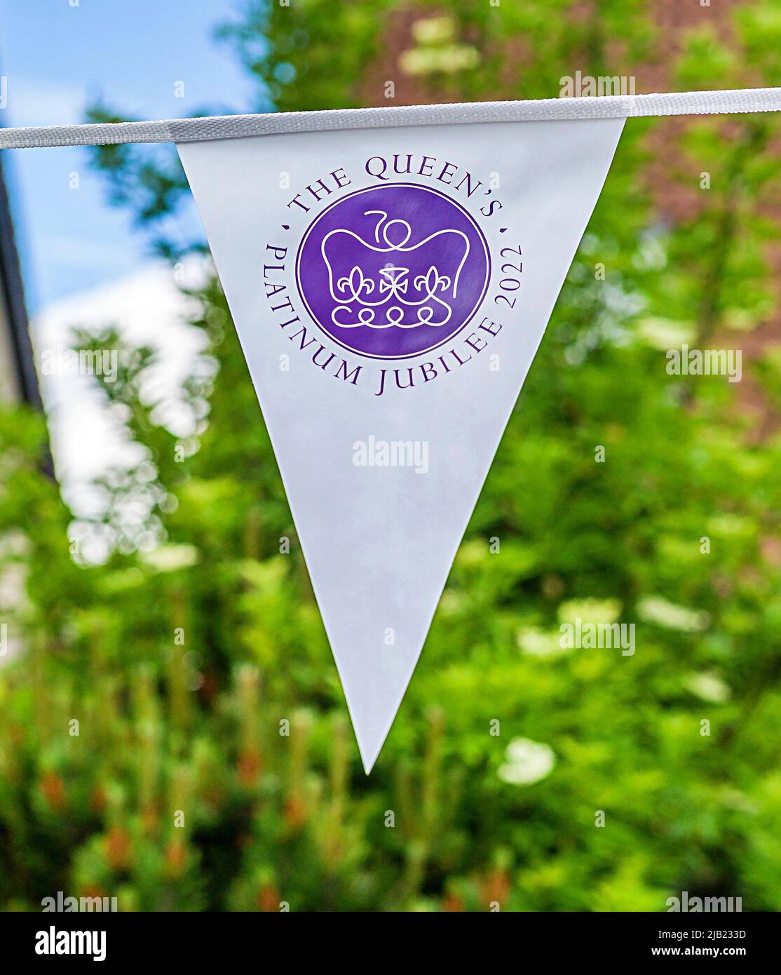 Bunting for the Queen Elizabeth II Platinum Jubilee in 2022 celebrating ...