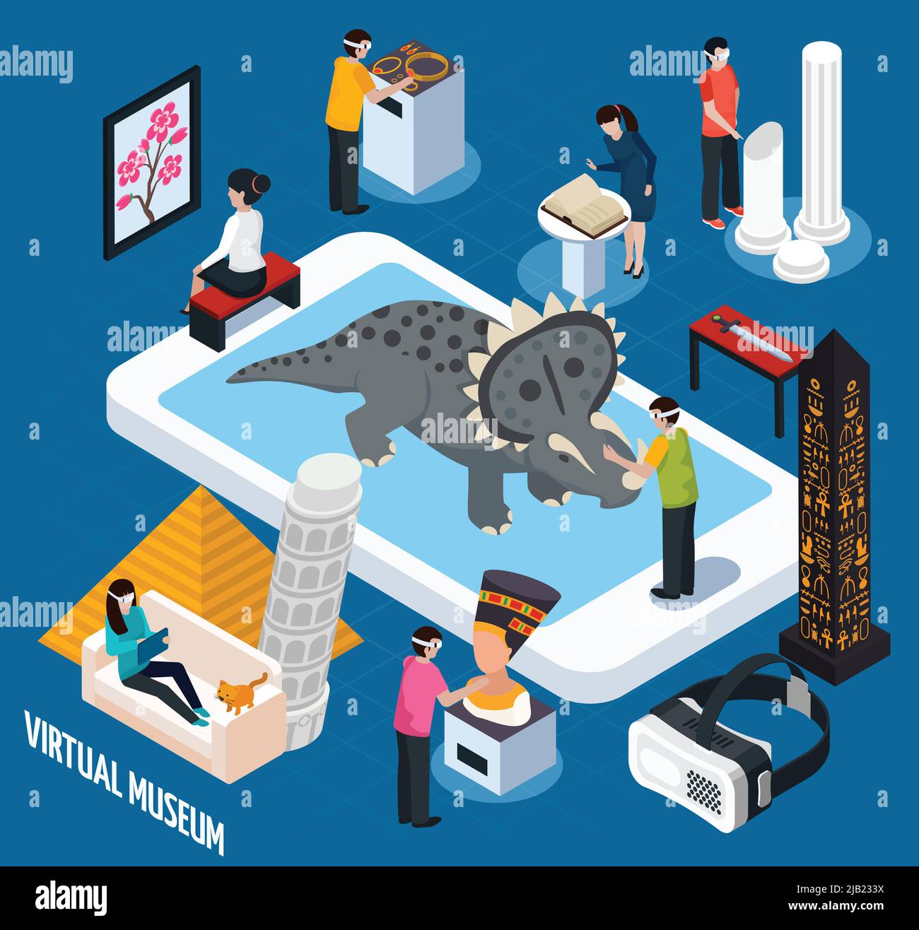 Colored and isometric virtual travel landmarks museum concept with ...