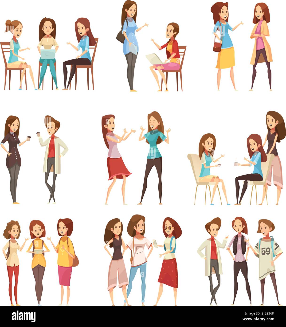 Teenage girls groups talking and communicating with electronic ...