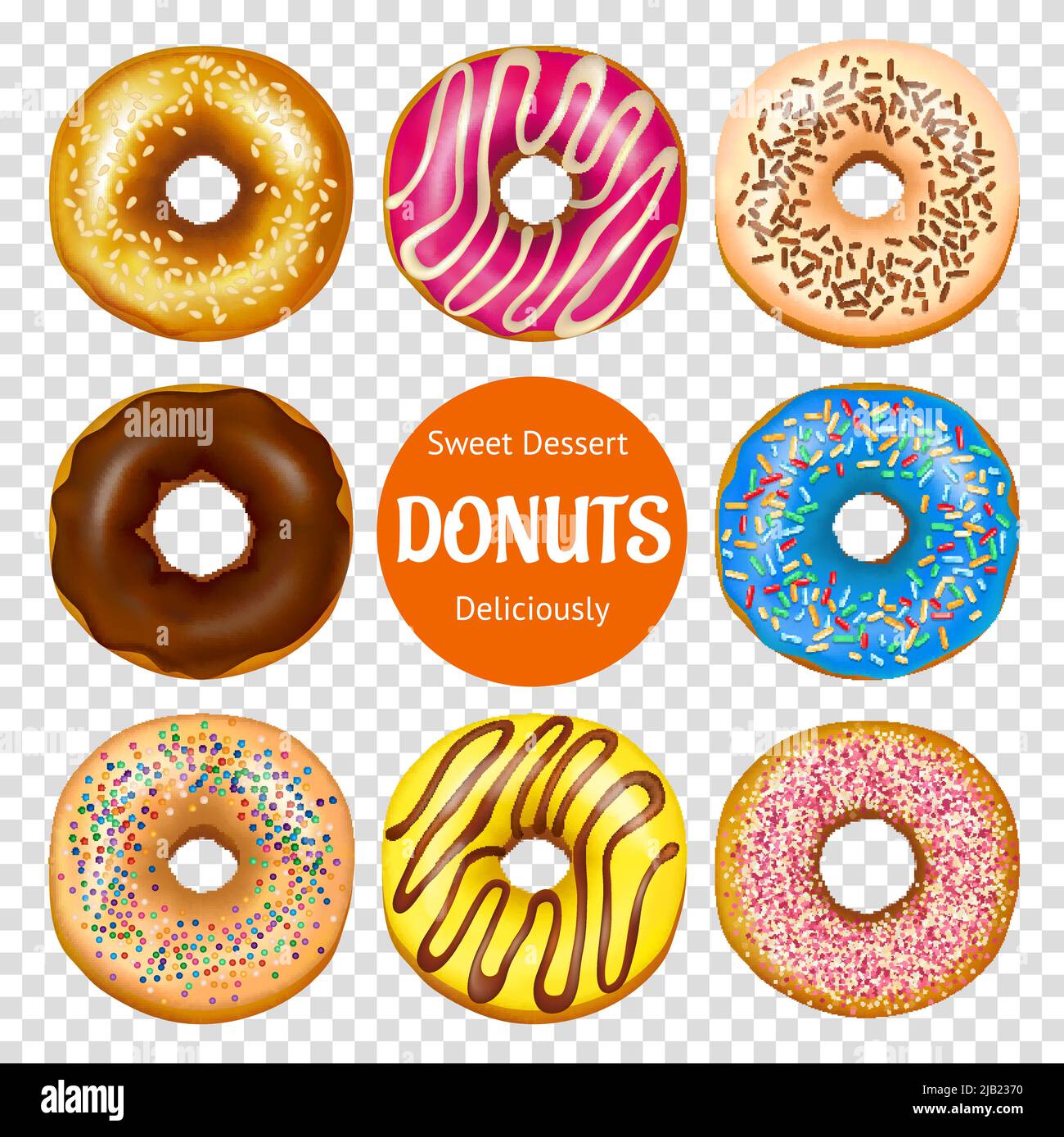 Set of realistic donuts with colorful culinary decoration including ...