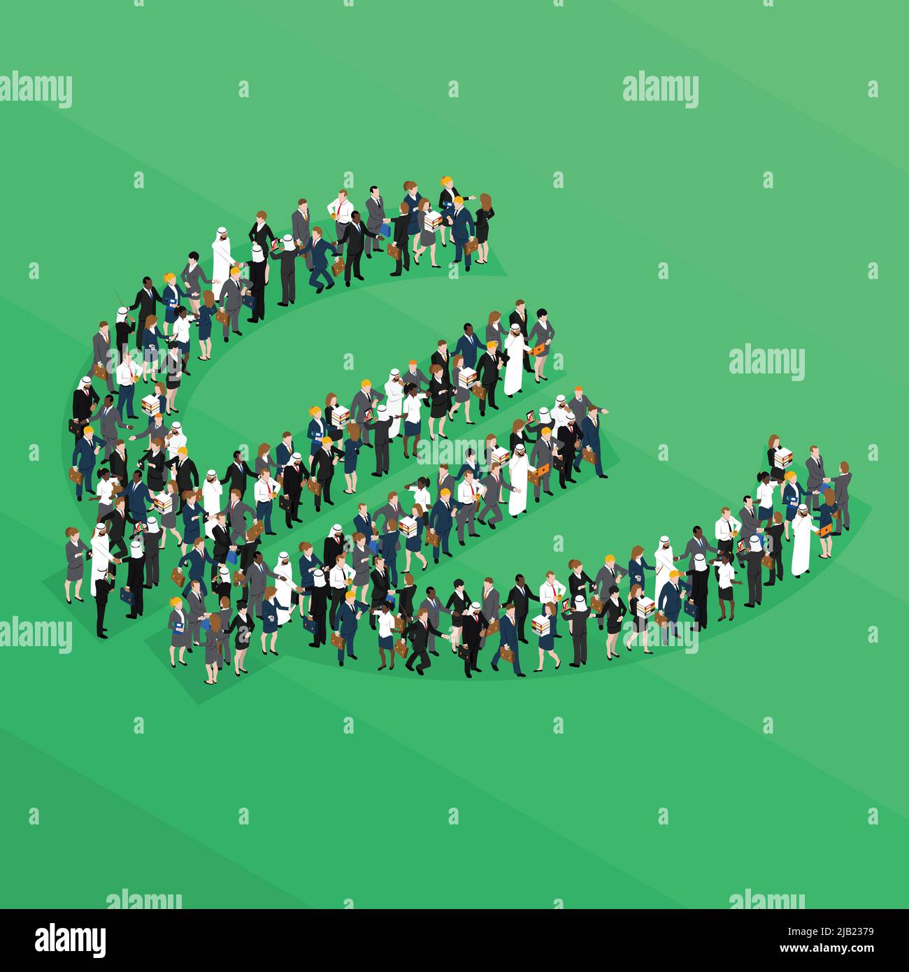 Crowd people isometric euro sign with crowd of people on a green lawn ...