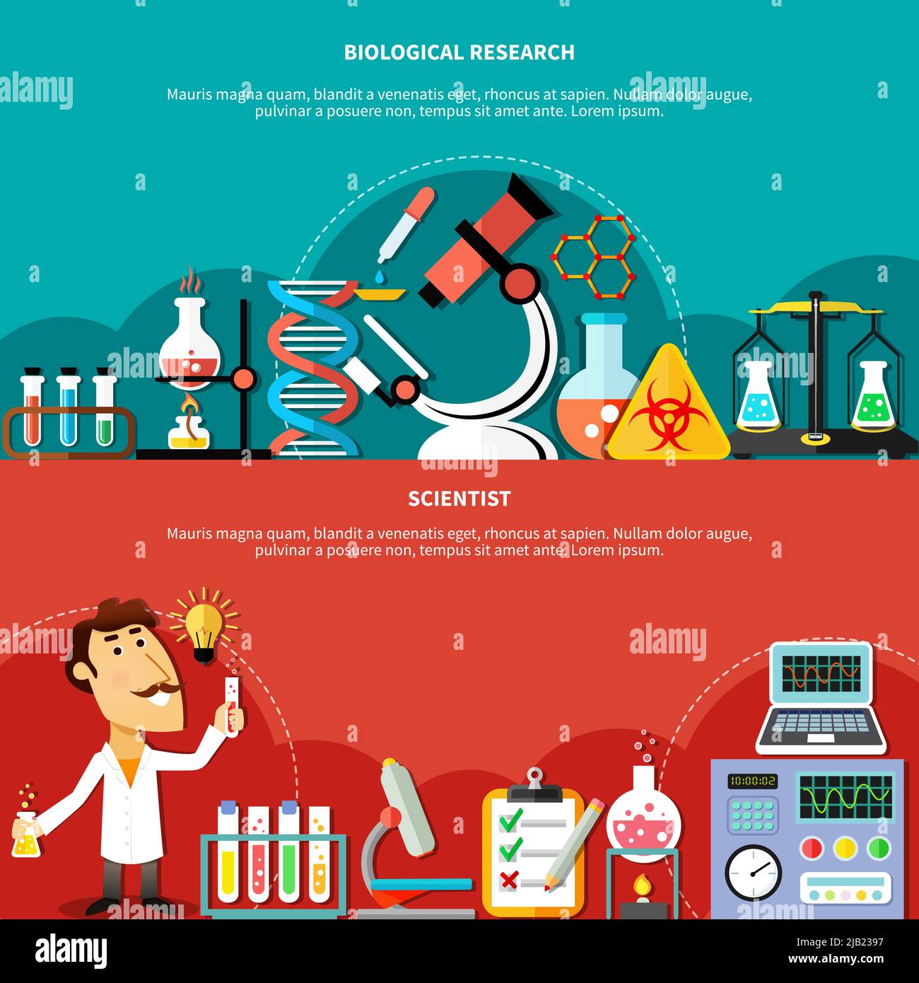 Gorizontal banners concept set of biological and sciences research and ...