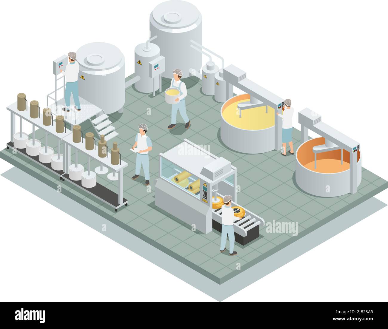 Contemporary cheese production factory floor with automated processing ...