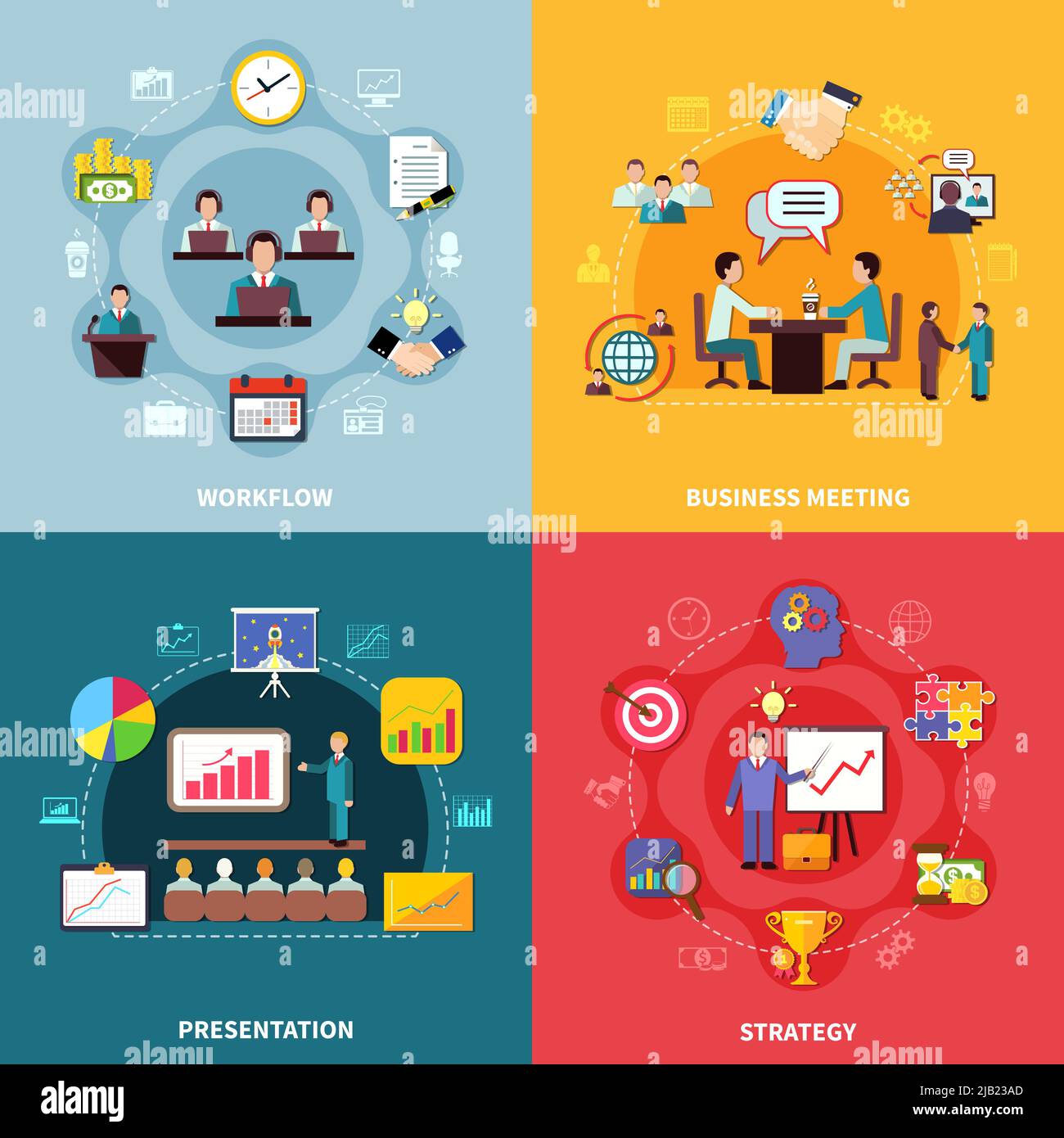 Business design concept with four square compositions of time ...