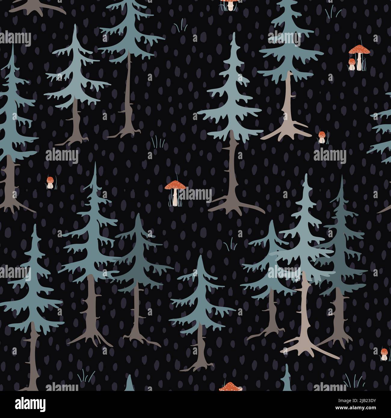 Trees and fly aragic mushrooms seamless pattern. Stylish forest ...