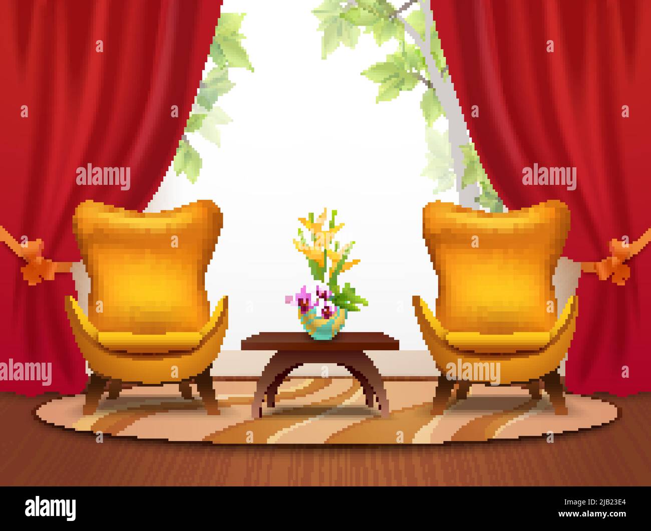 Living room cartoon interior with armchair table and vase cartoon ...