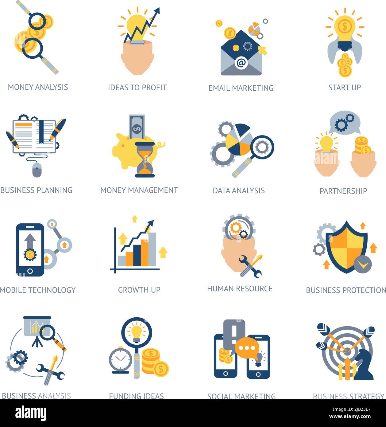 Business analysis icons set with money idea campaign planning isolated ...