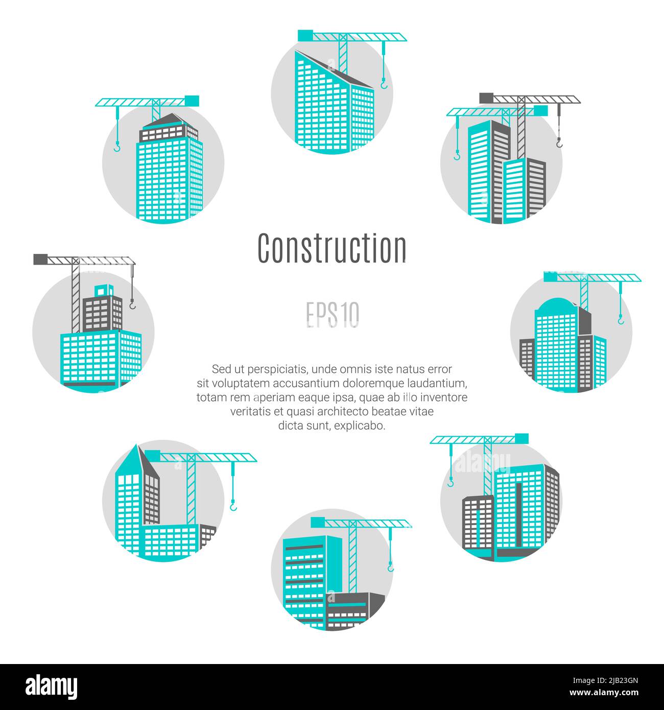 Construction concept with house and city symbols flat isolated vector ...