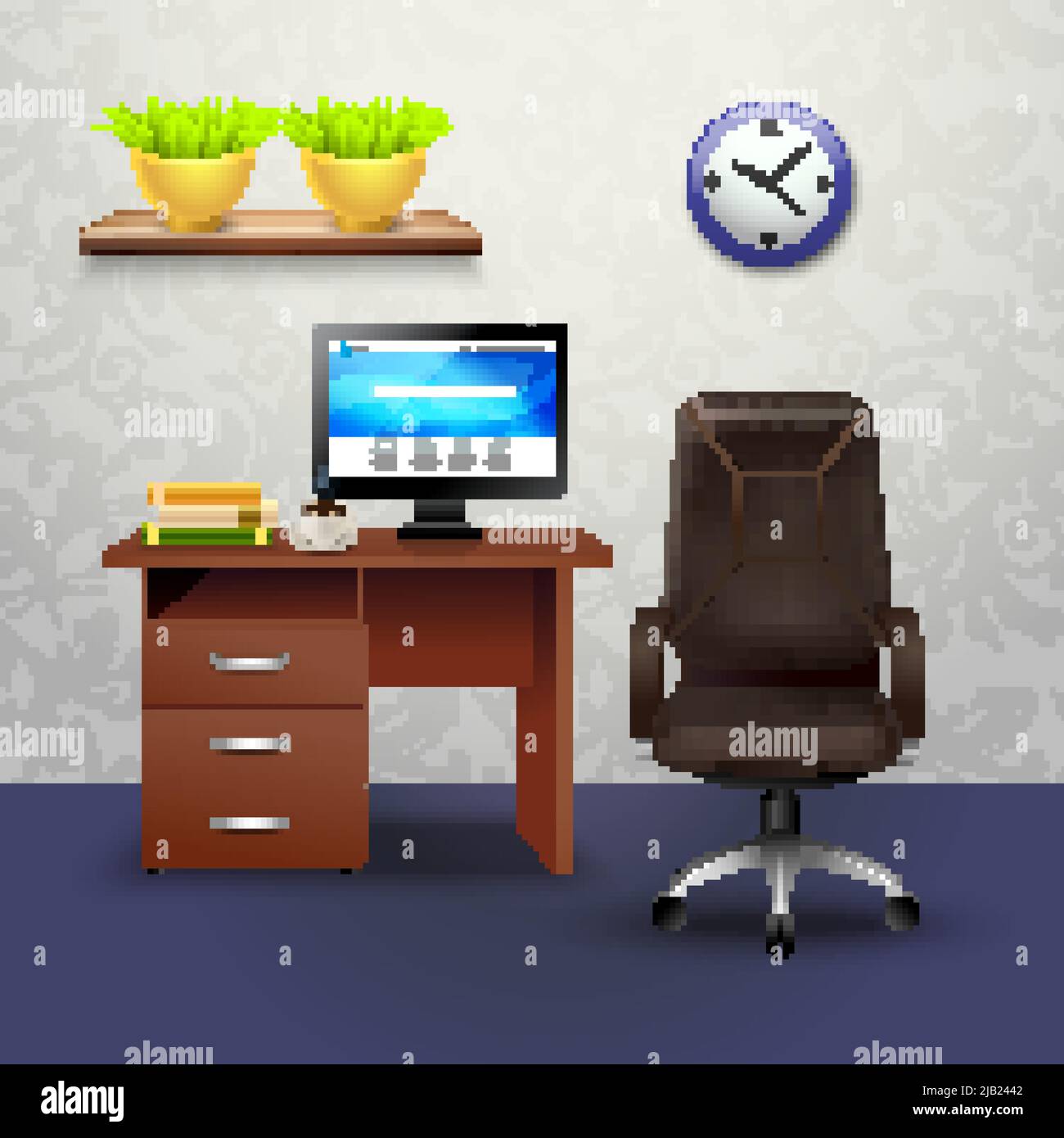 Cabinet cartoon design with chair coffee desk and books vector ...