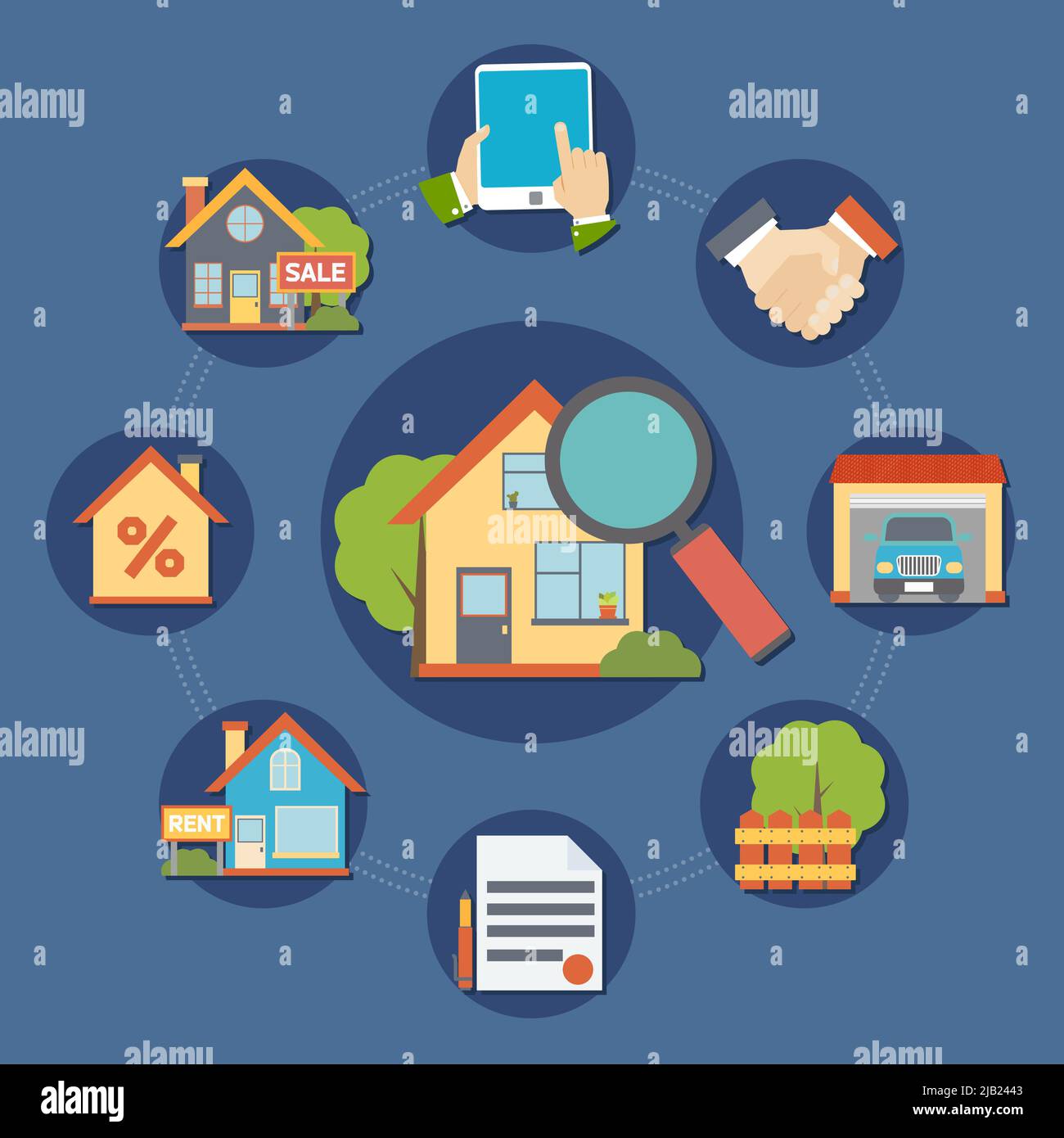 Real estate composition with searching a house symbols flat isolated ...