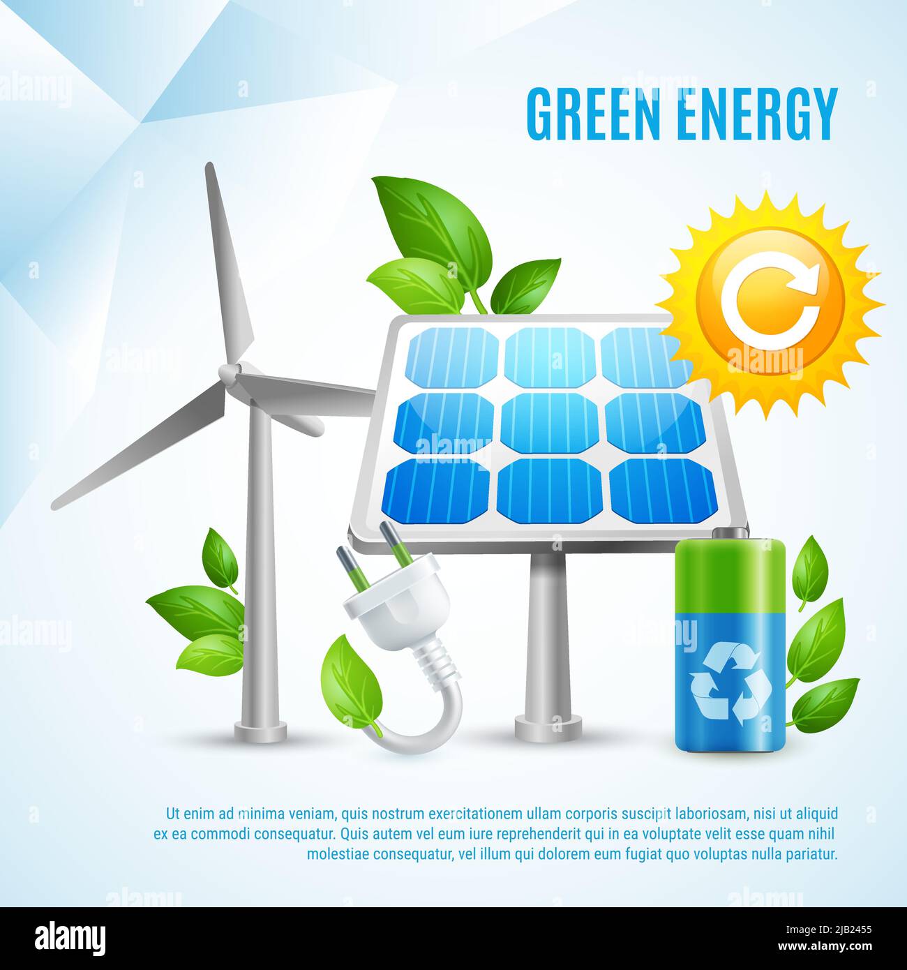 Green Energy Design Concept With Wind Turbines Solar Panels Green