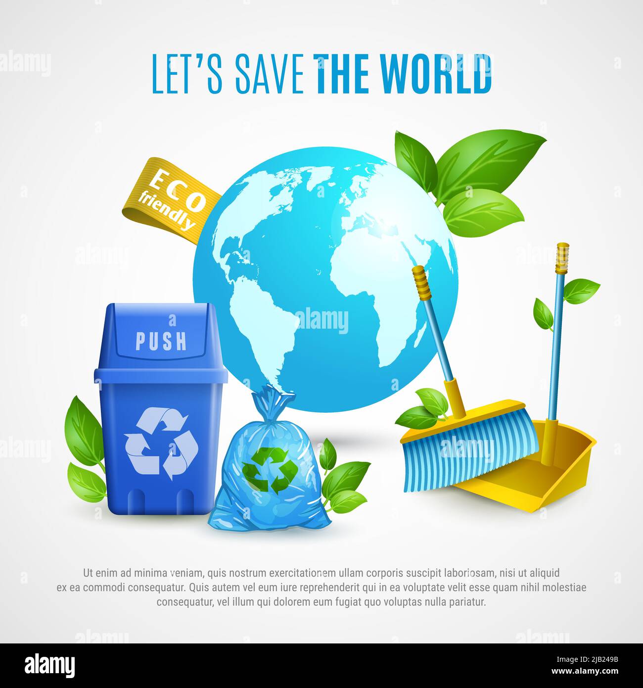 Ecology realistic vector illustration with clean planet and recycling ...