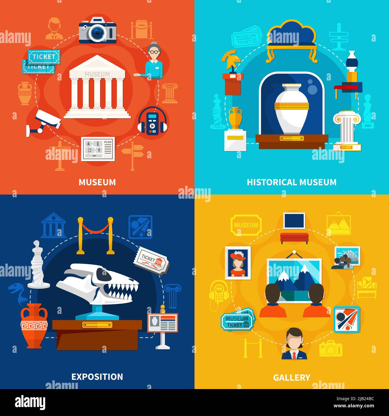 Museum 2x2 design concept set of paleontology exposition picture ...