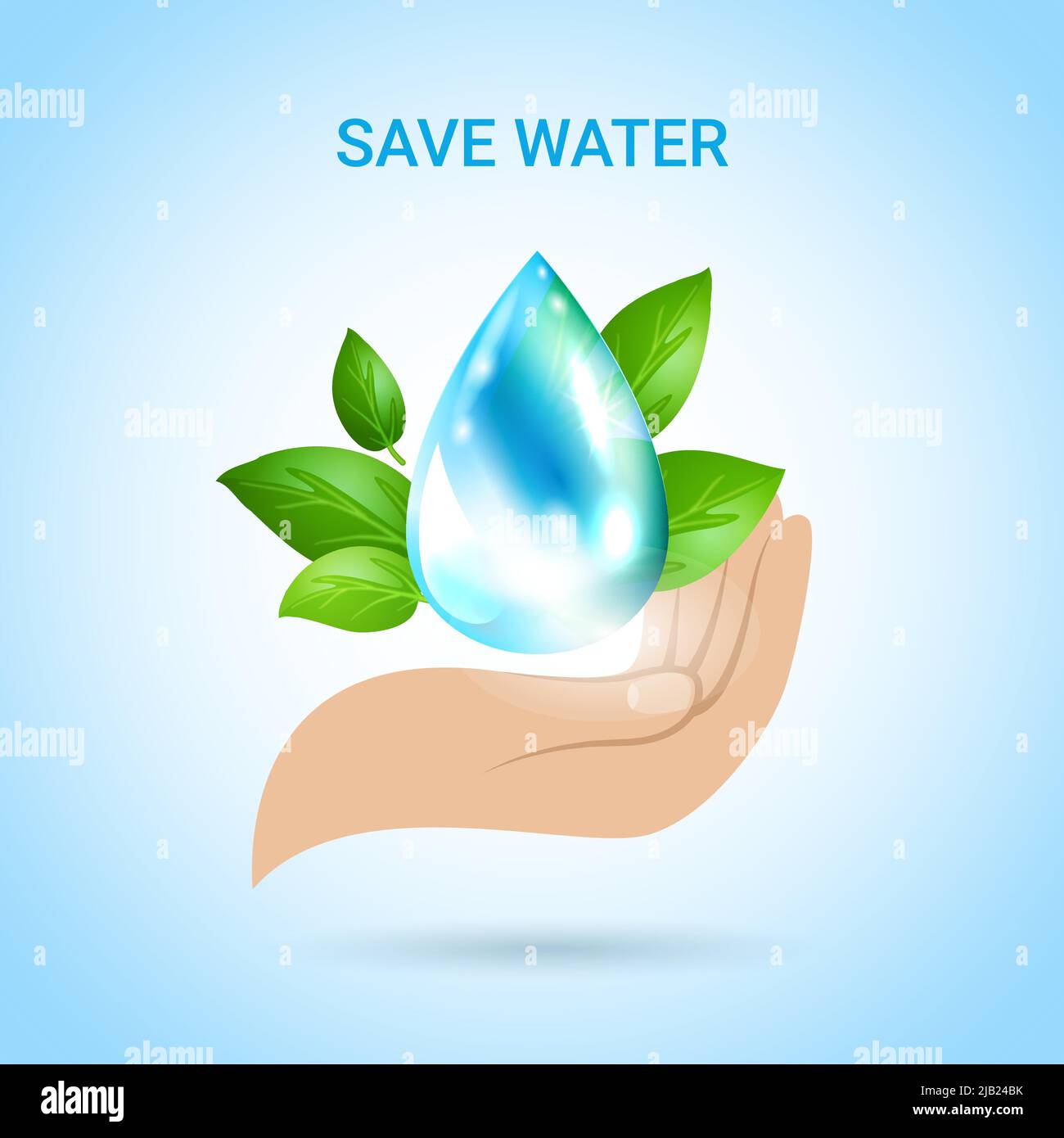 Save water background in realistic style with human hand and drop of ...