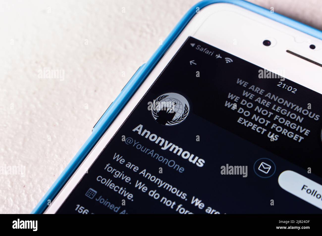Kumamoto, JAPAN - Mar 23 2022 : Twitter account of Anonymous, a ...