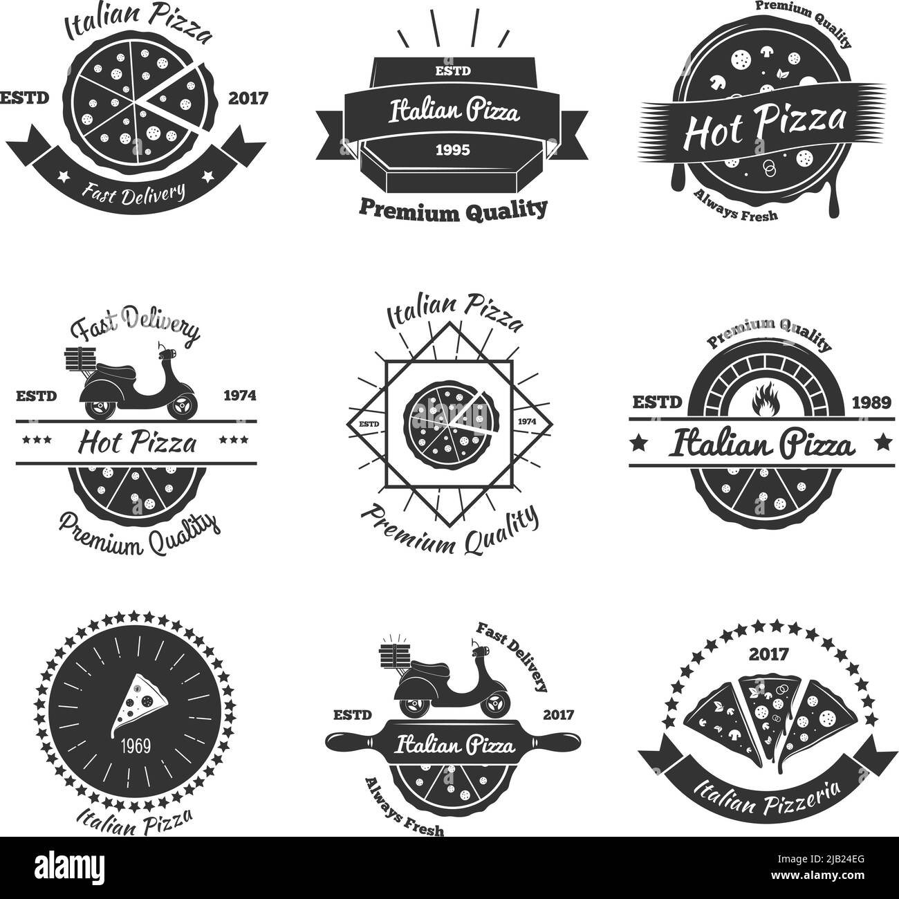 Pizza vintage emblems collection with flat isolated images of italian ...