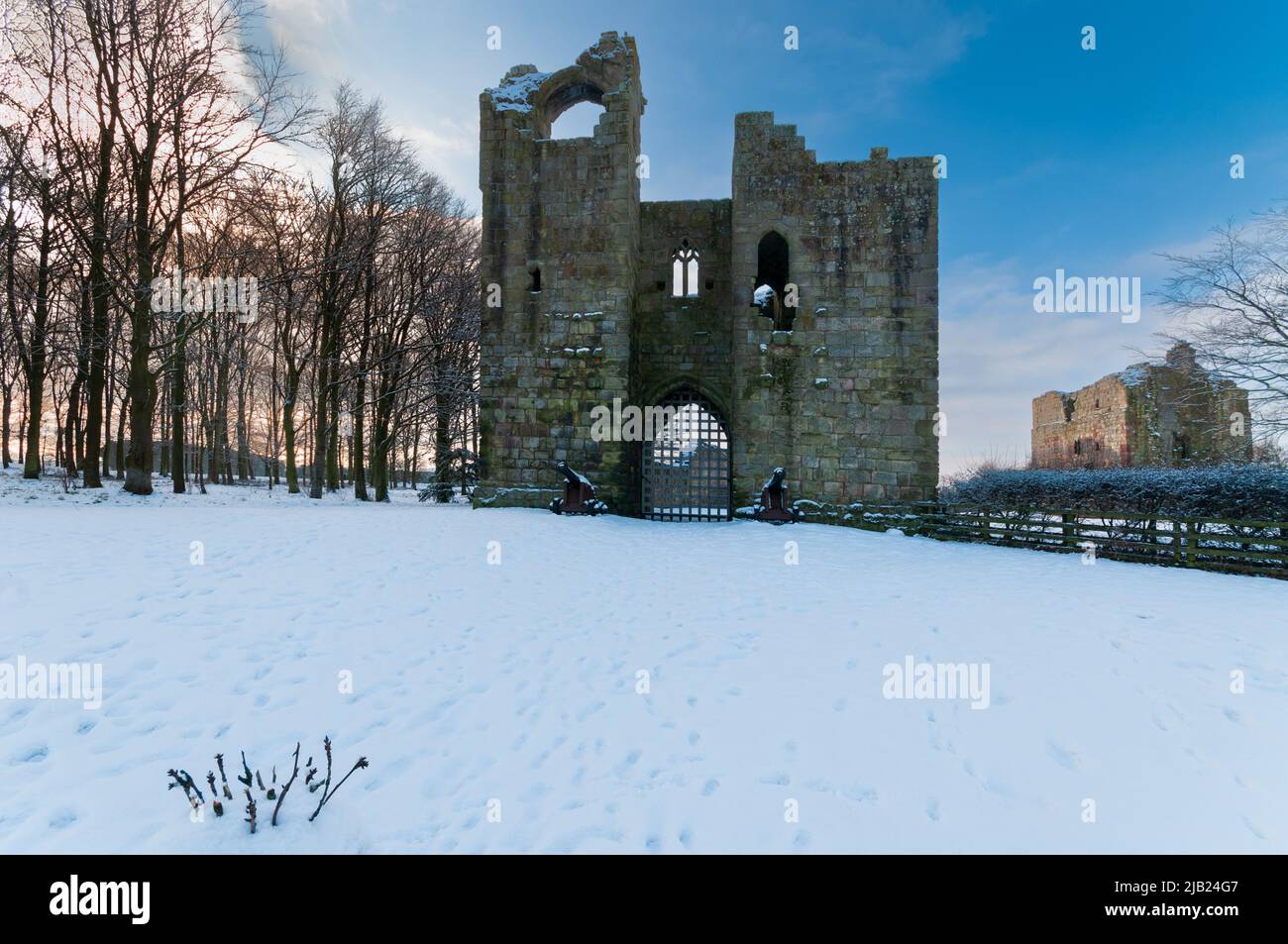 The ruins of Etal Castle one of the most northerly castles in England close to the Anglo ...
