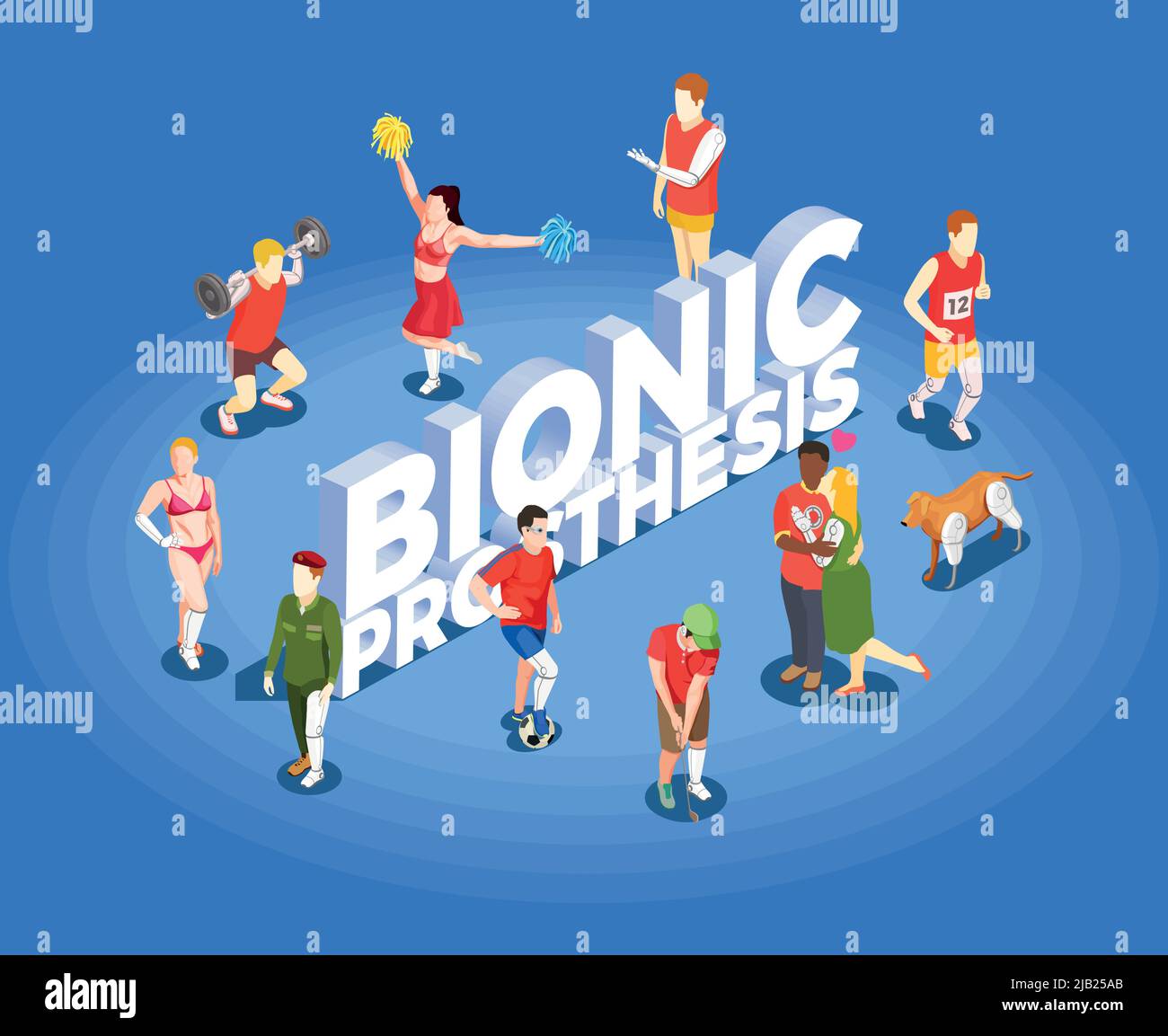 Bionic prosthetics isometric vector illustration with people involved ...