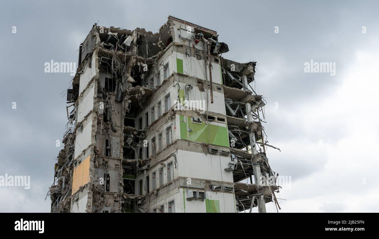 Demolition work, Half-destroyed building from the bottom Stock Photo ...