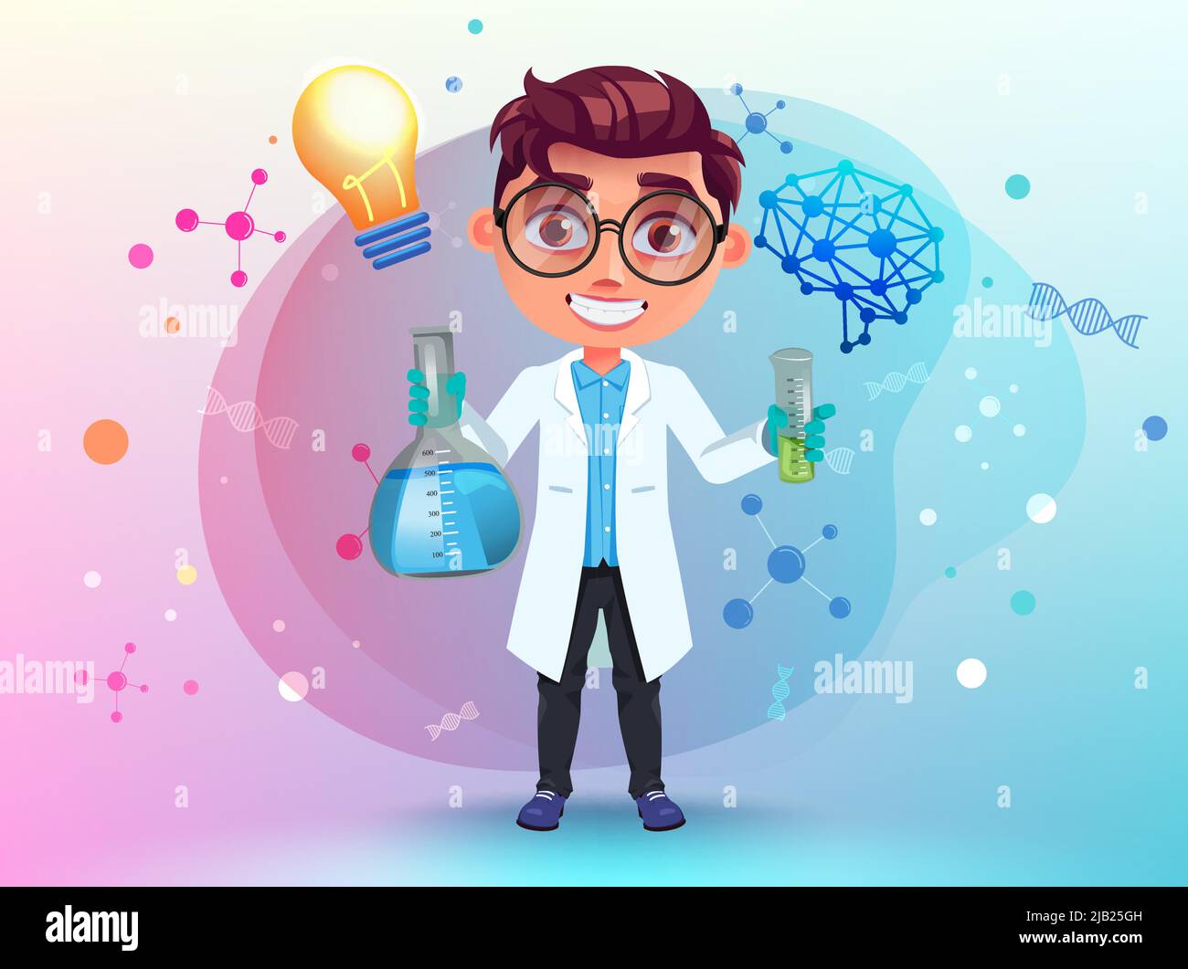 Student scientist vector character. Boy character with beaker and ...