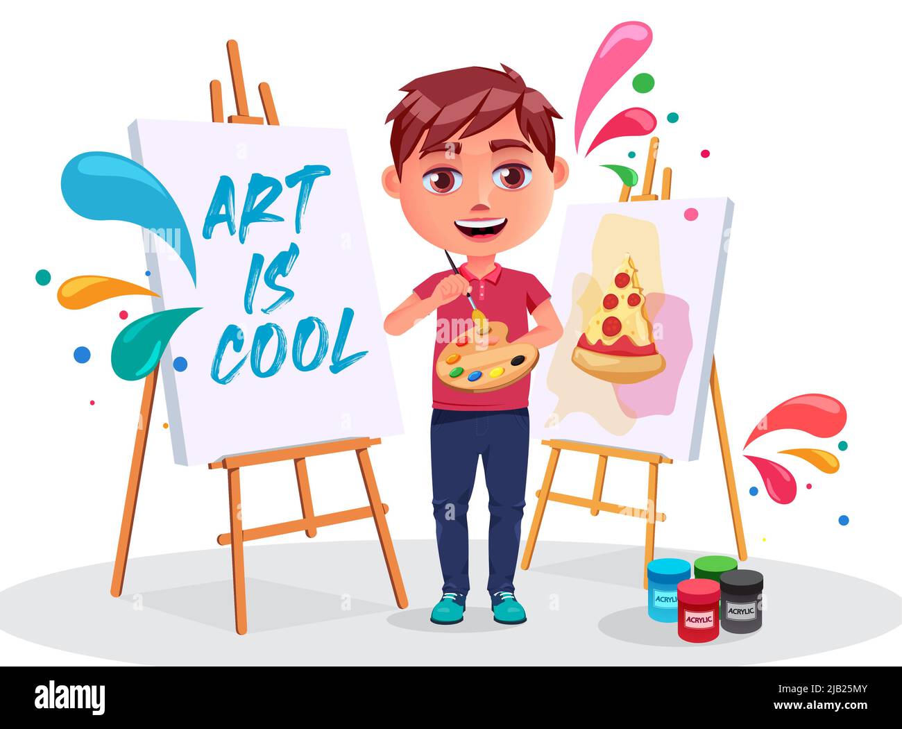 Artistic boy vector character design. Male creative artist with art is ...