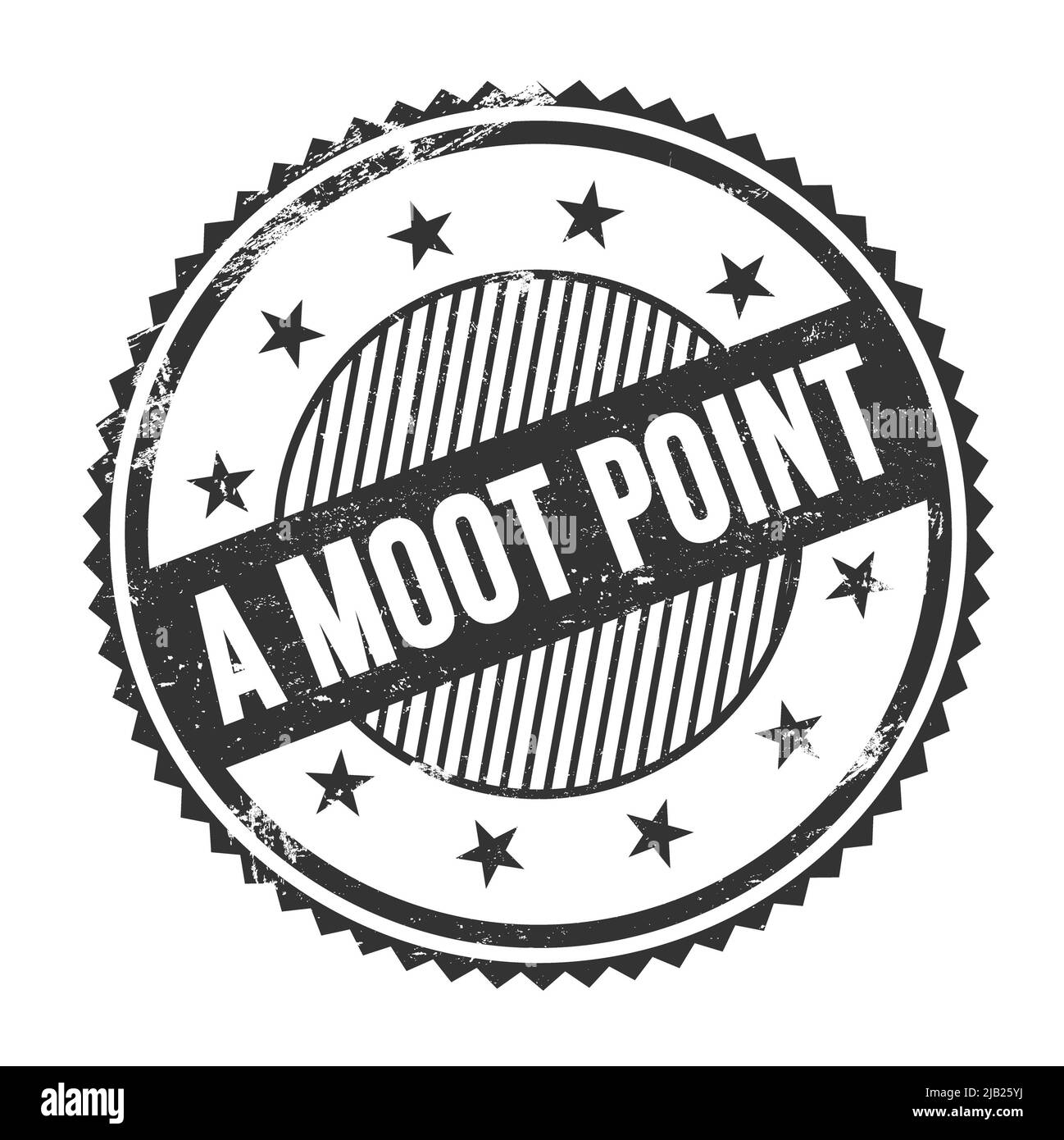 A MOOT POINT text written on black grungy zig zag borders round stamp ...