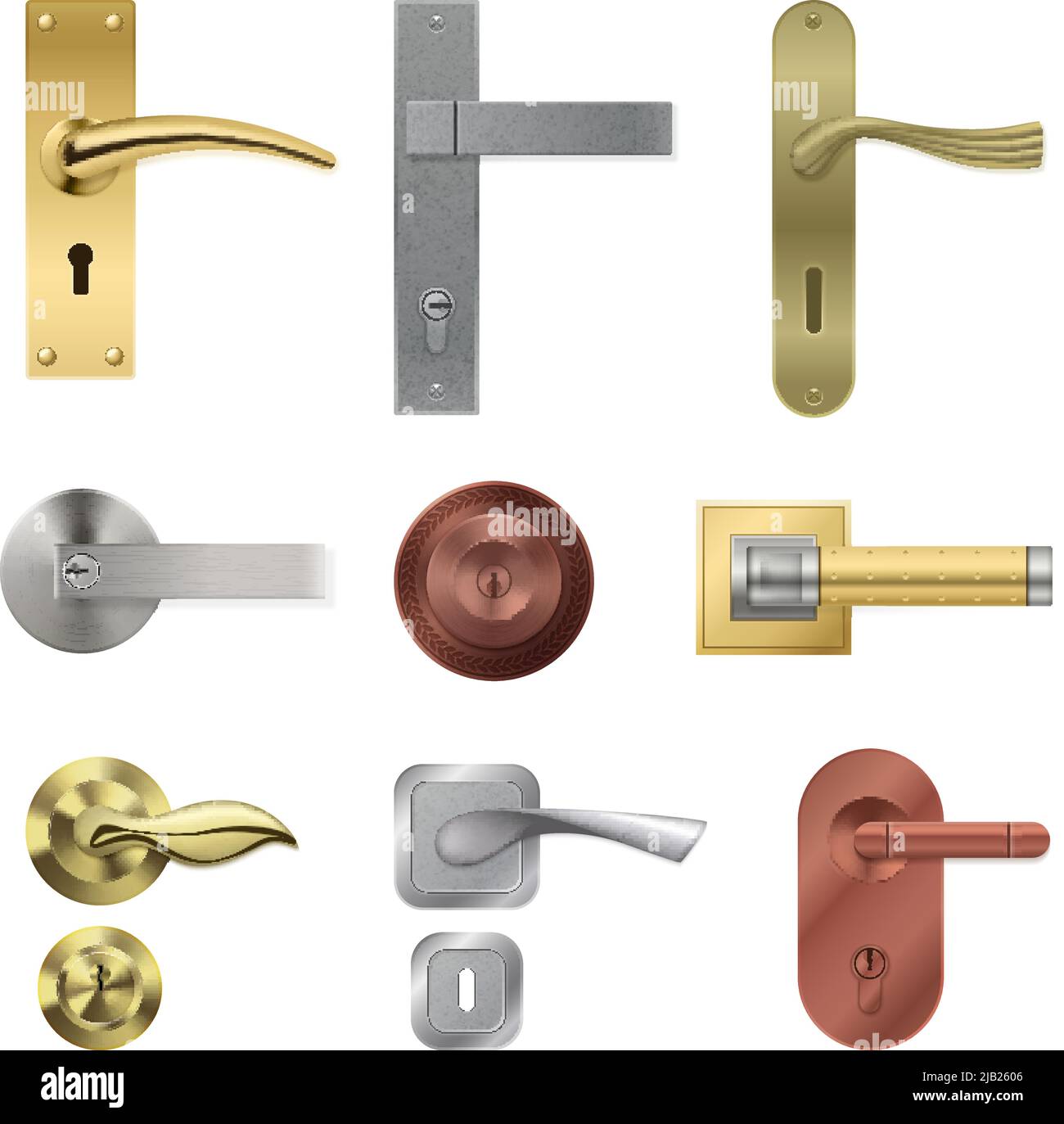 Realistic door handle collection with isolated metal lever images of ...