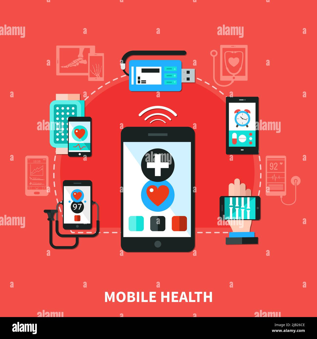 Digital health mobile wearable gadgets devices checking heart rate and ...