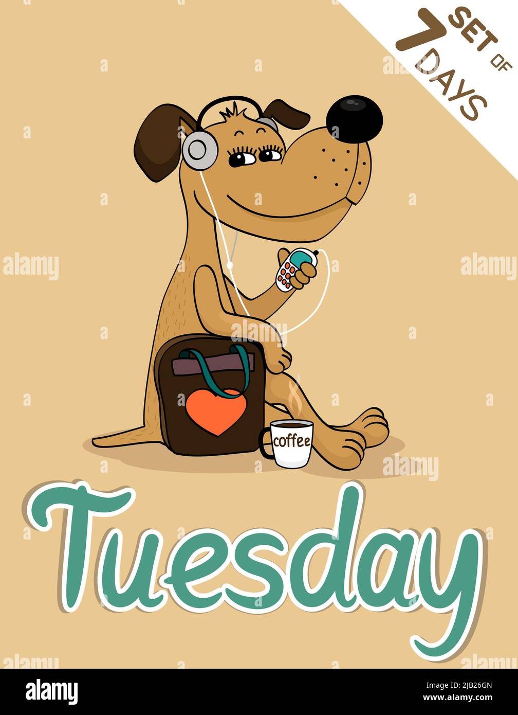 Tuesday dog weekdays hipster vector illustration calendar set Stock ...