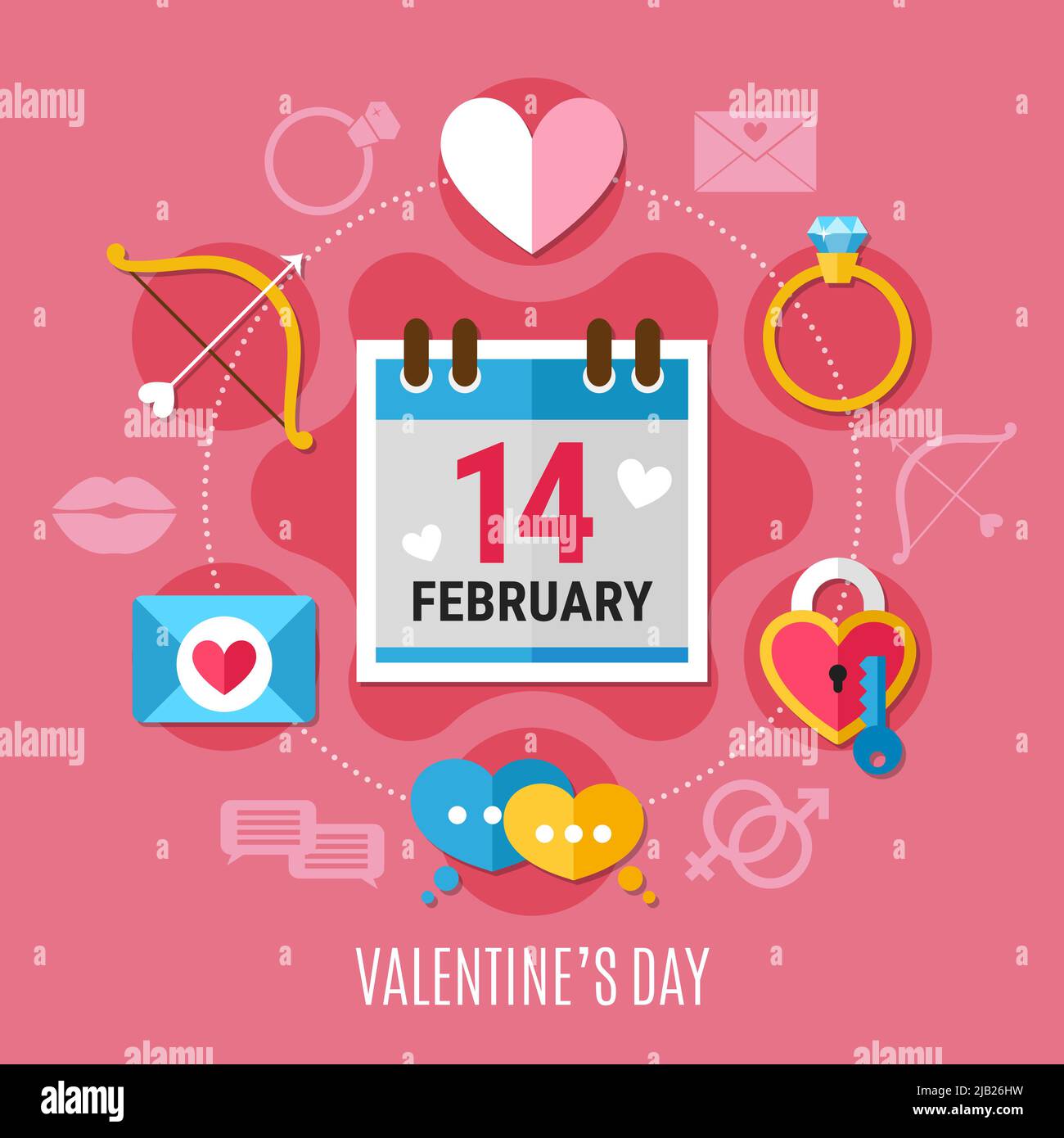 Colored and flat valentines day composition with romantic elements ...
